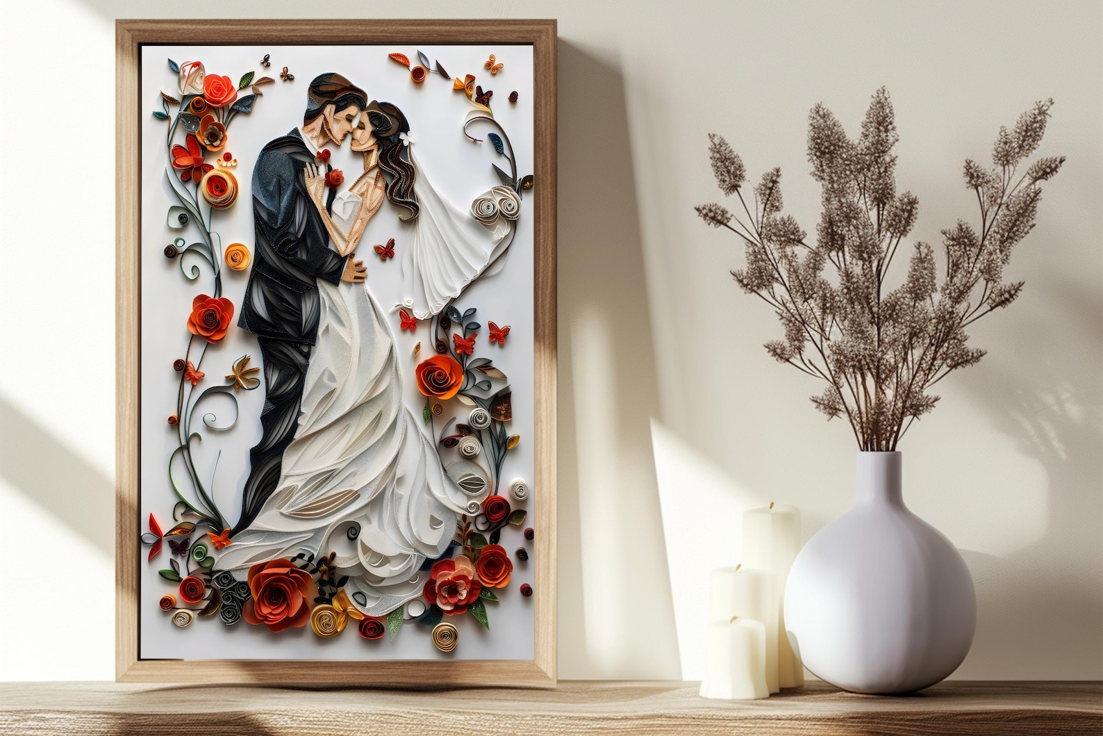 Romantic Wedding Couple Paper Quilling Wall Art Handmade 3D Art Digital ...