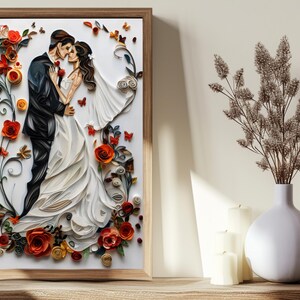 Romantic Wedding Couple Paper Quilling Wall Art - Handmade 3D Art ...
