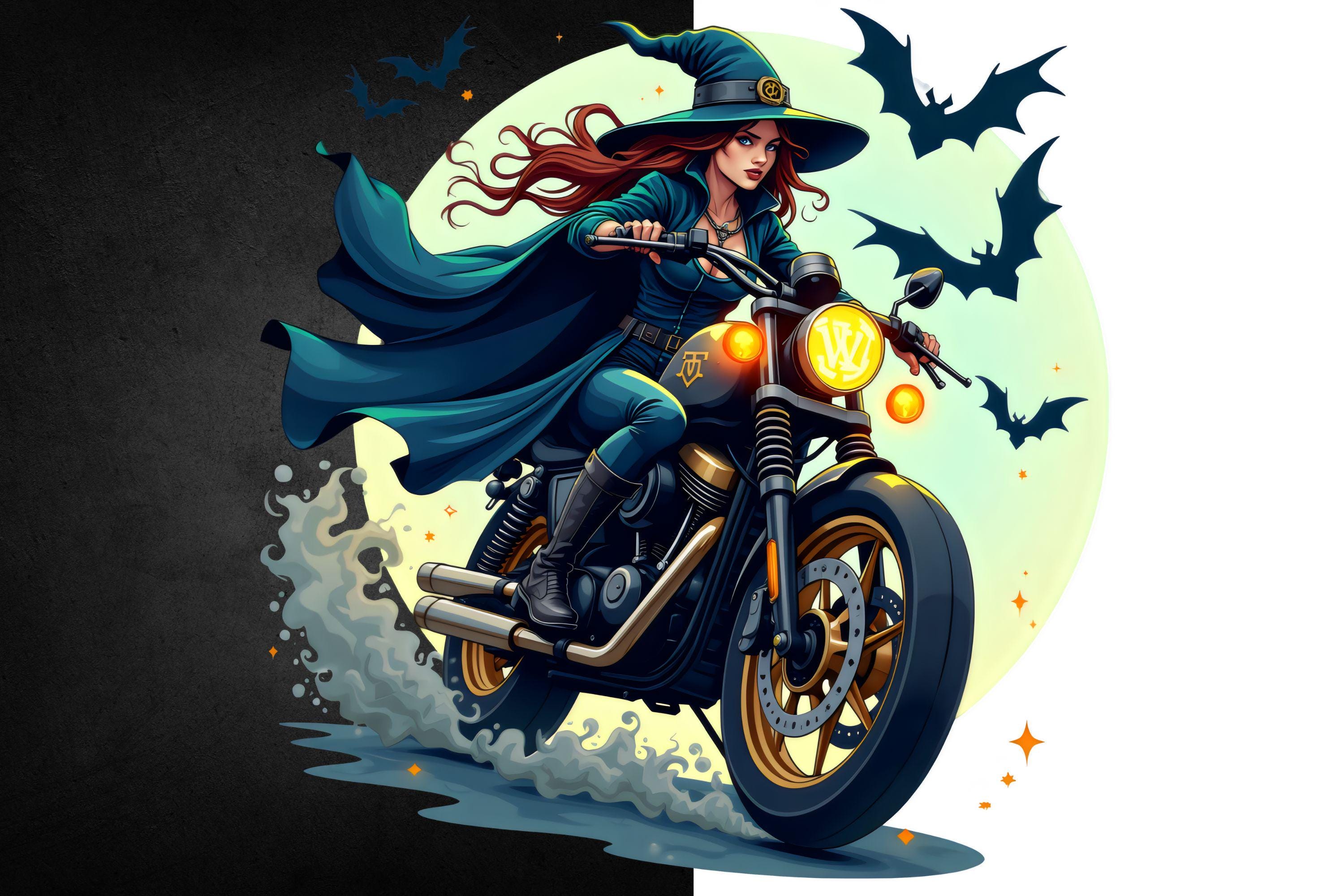 Spooky Halloween Motorcycle Riders PNG Bundle Witch, Pumpkin Head ...