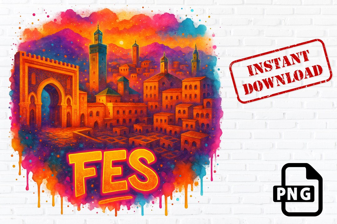 Fes Morocco PNG, Fes Skyline Clipart, Medina Digital Art, Moroccan ...
