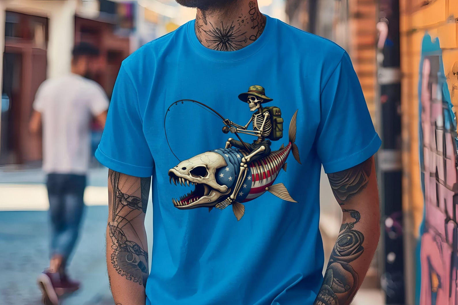 Funny Fishing Skeleton PNG: Patriotic Fish Art (digital Download) - Etsy