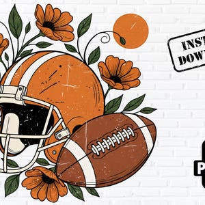 Preppy Fall Football PNG | Floral Helmet & Ball | Instant Download ...