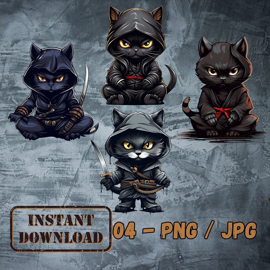 Ninja Cat Black Power Png,ninja Cat Design,dynamic Cat Vector,ninja Cat ...
