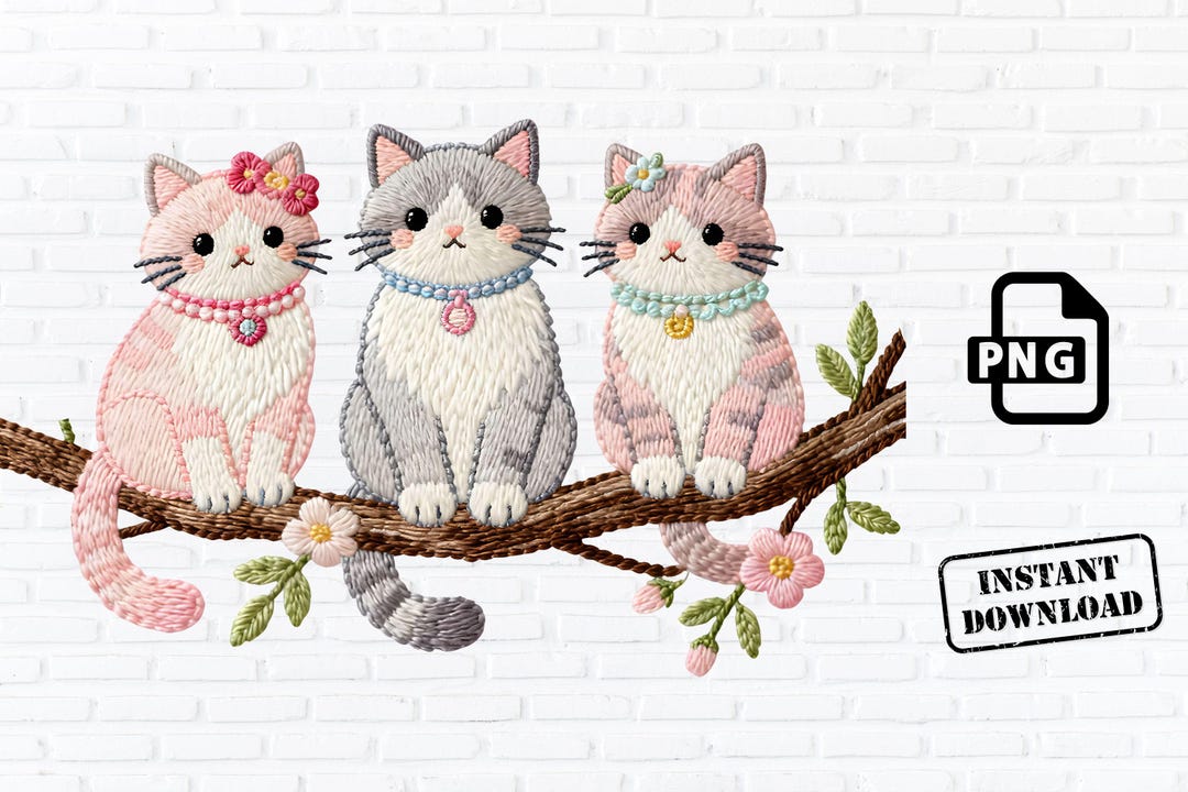 Embroidered Cats PNG: Floral Kitty Clipart (digital Download) - Etsy