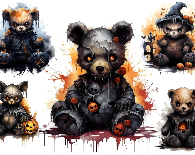 Scary Teddy Bear Bundle Vol 7, 6 PNG Zombie Spooky Teddybear Monster ...