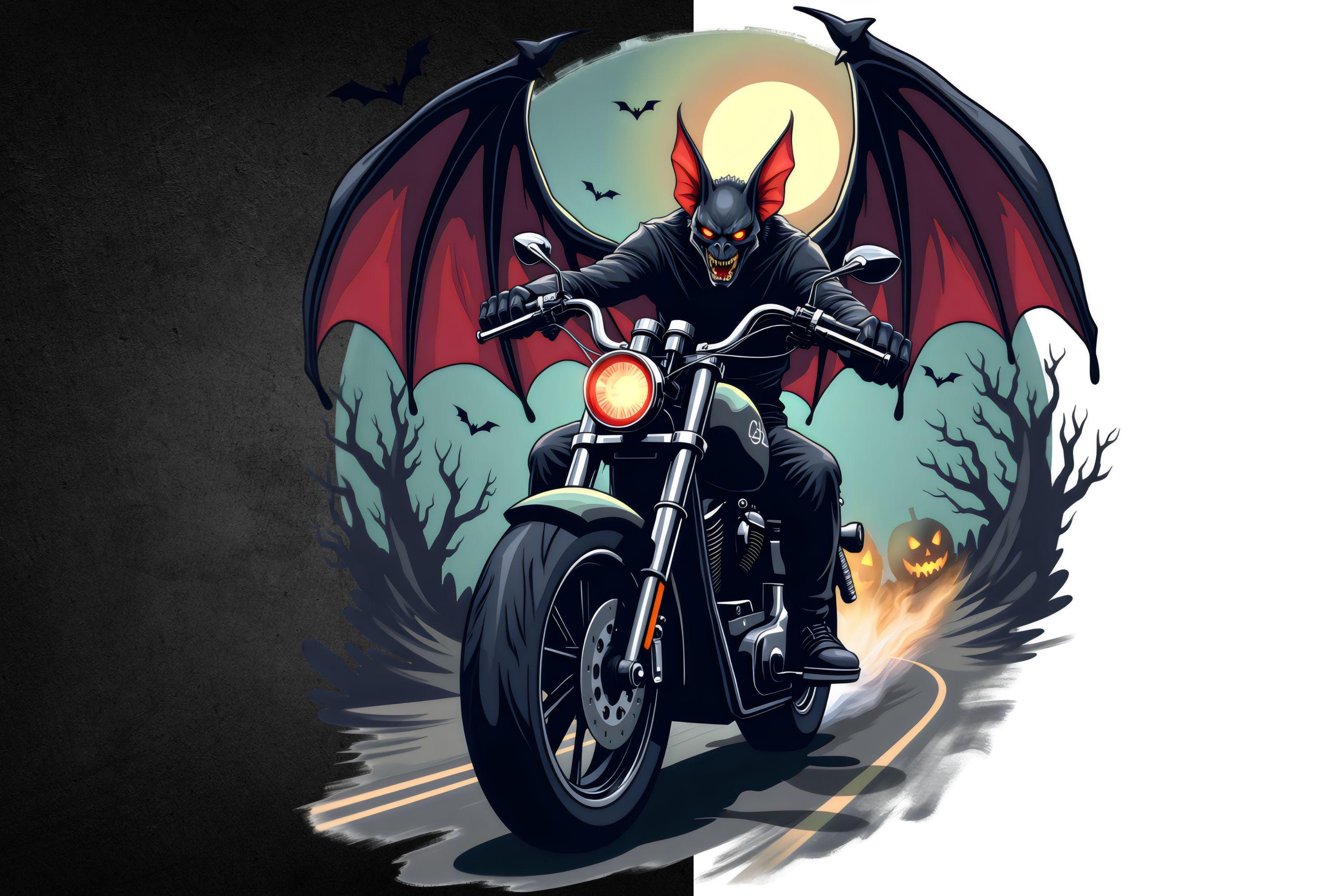 Spooky Halloween Motorcycle Riders PNG Bundle Witch, Pumpkin Head ...