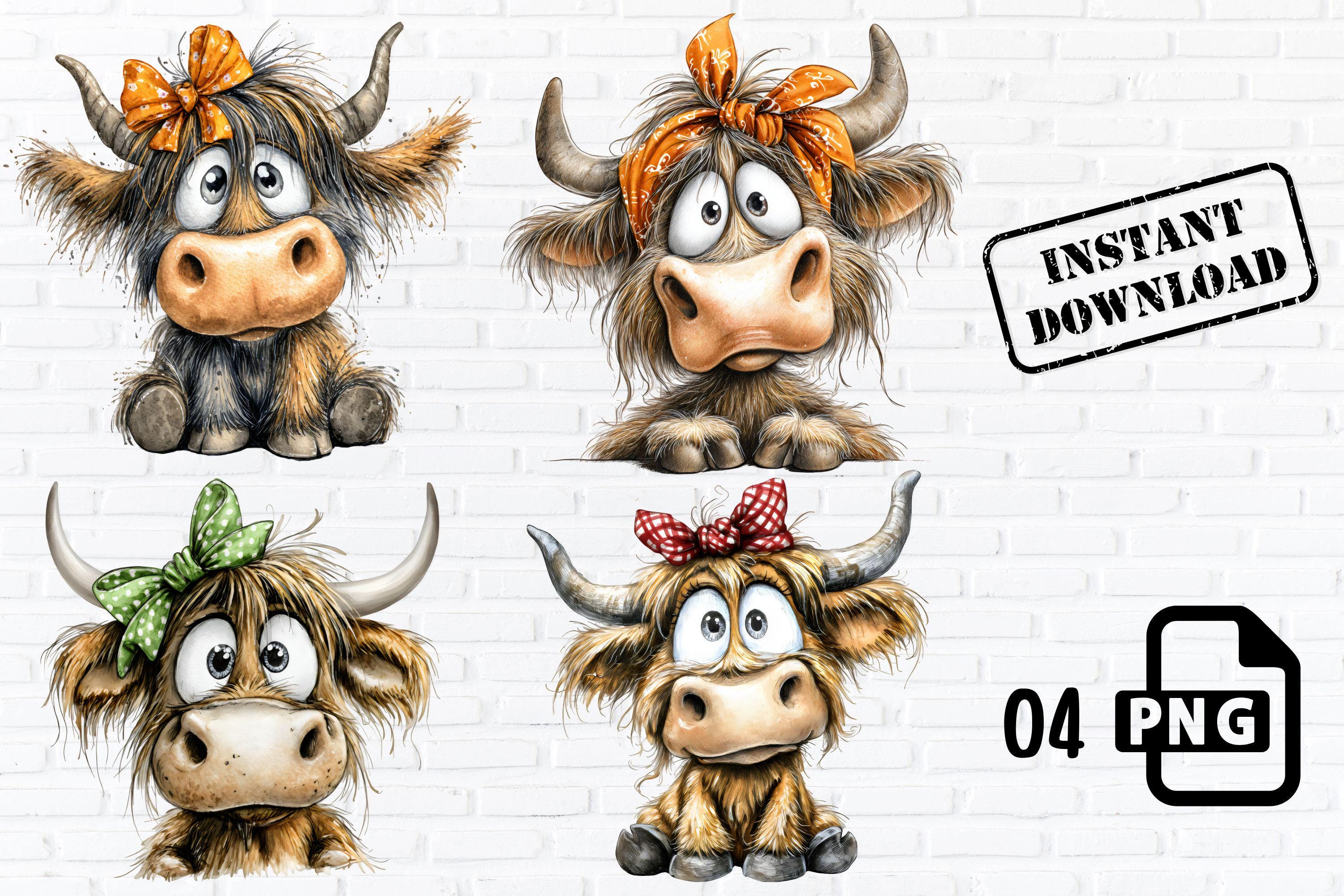 Highland Cow PNG Set , Quirky Cow Clipart Bundle With Bows for ...