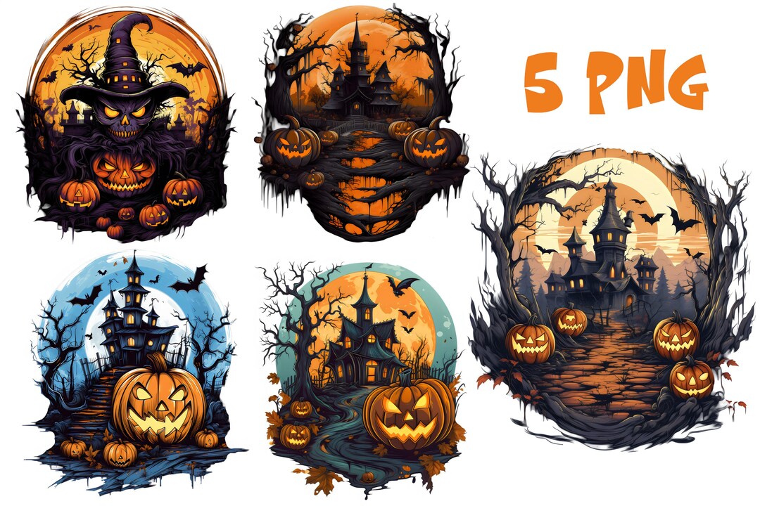 Spooky Halloween Haunted House PNG Bundle,halloween Spooky Graphics ...