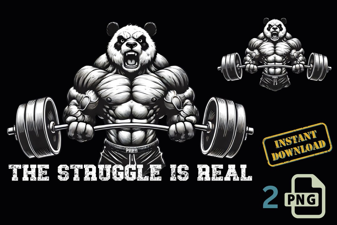 Bodybuilding Panda Png,the Struggle is Real Gym Motivation Design ...