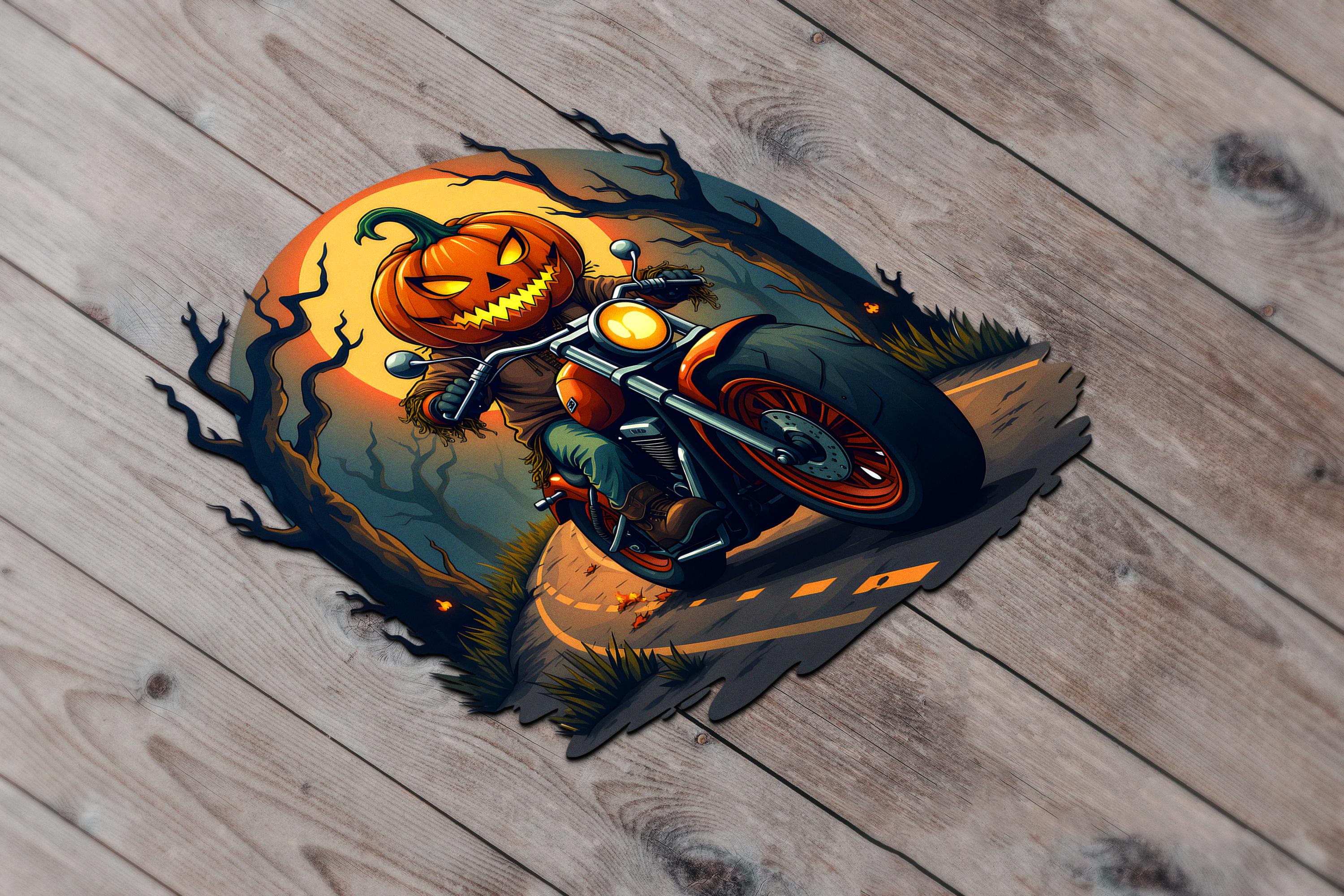 Spooky Halloween Motorcycle Riders PNG Bundle Witch, Pumpkin Head ...