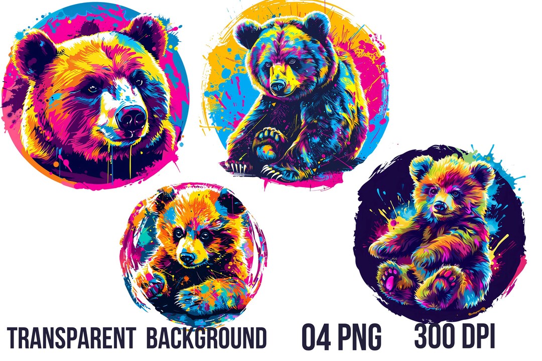 Colorful Bear Digital Art Png,psychedelic Bear Png,abstract Bear Art Png,colorful Digital ...