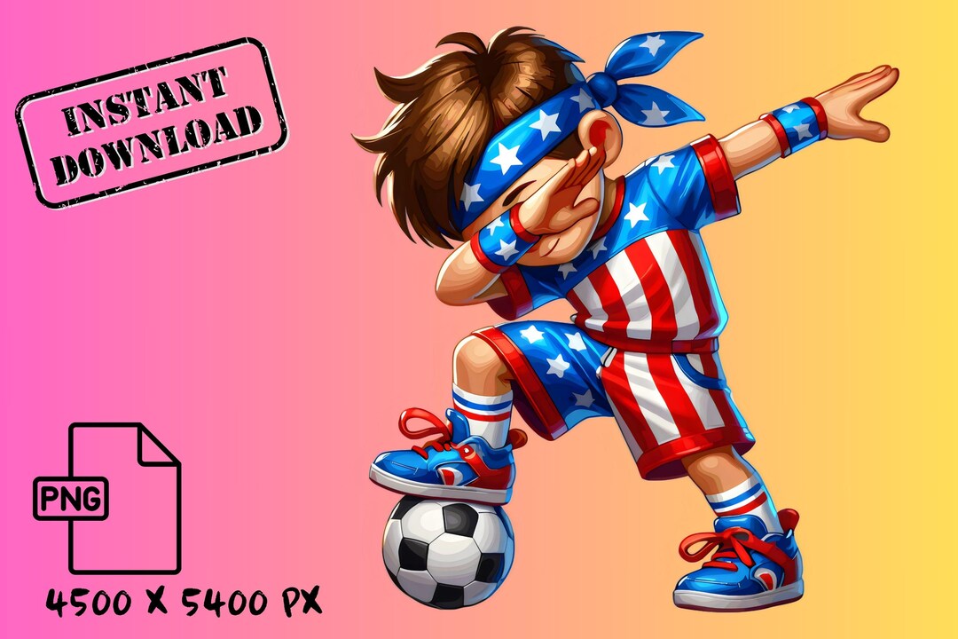 Patriotic Soccer Dab Boy PNG: American Flag Clipart (digital Download ...
