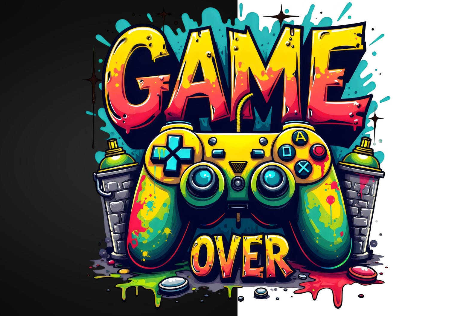 Game Over PNG Graffiti Gaming Controller Urban Sublimation Design Gamer ...