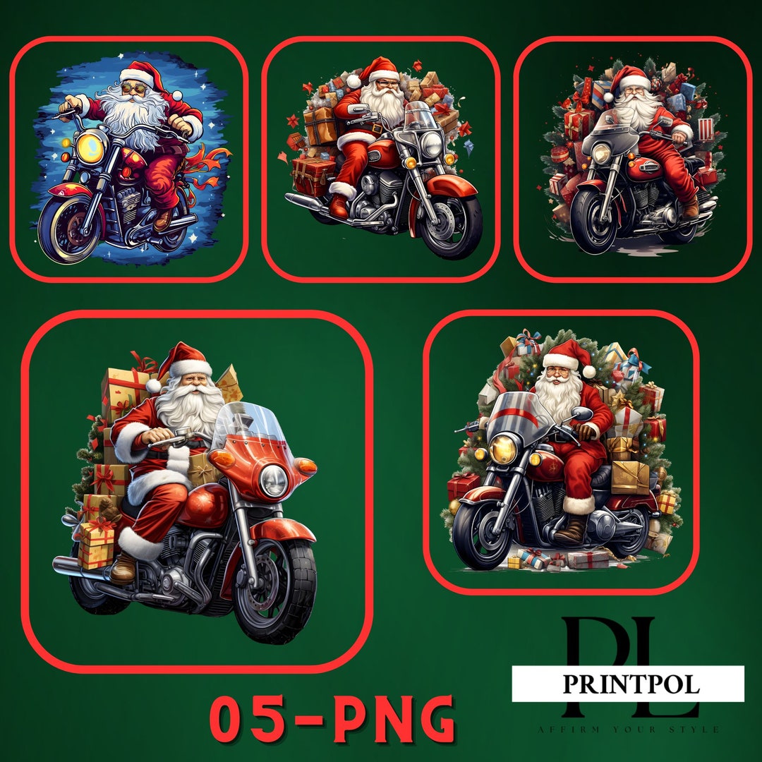 Santa Riding Motorcycle Png,biker Santa Png,santa on Harley Graphics ...