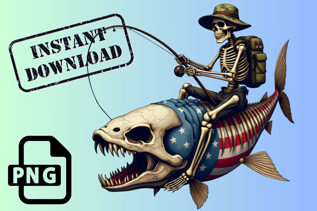 Funny Fishing Skeleton PNG: Patriotic Fish Art (digital Download) - Etsy