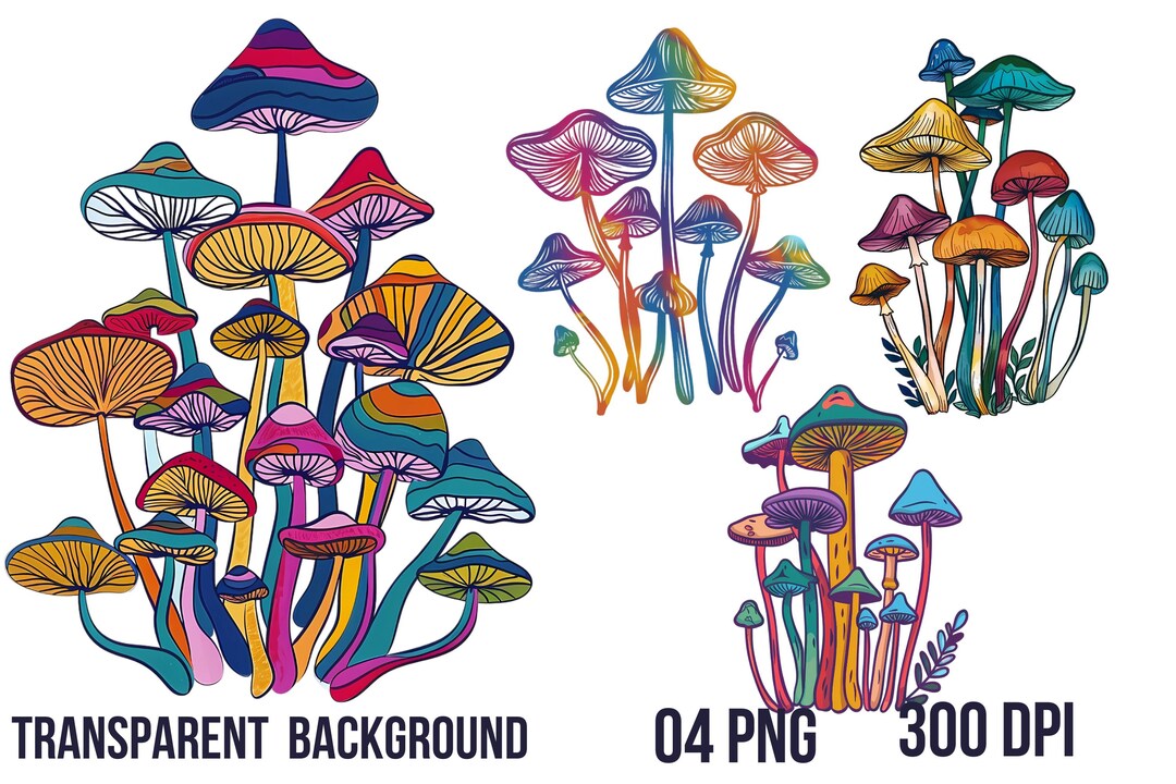 Colorful Rainbow Mushroom Png,trippy Rainbow Fungi Digital Png,vibrant ...