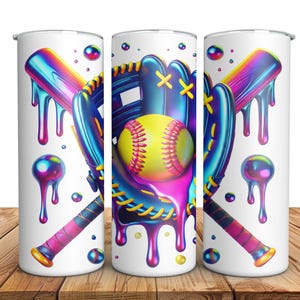 Drippy Softball PNG: Neon Rainbow Melting Sports Clipart (digital ...