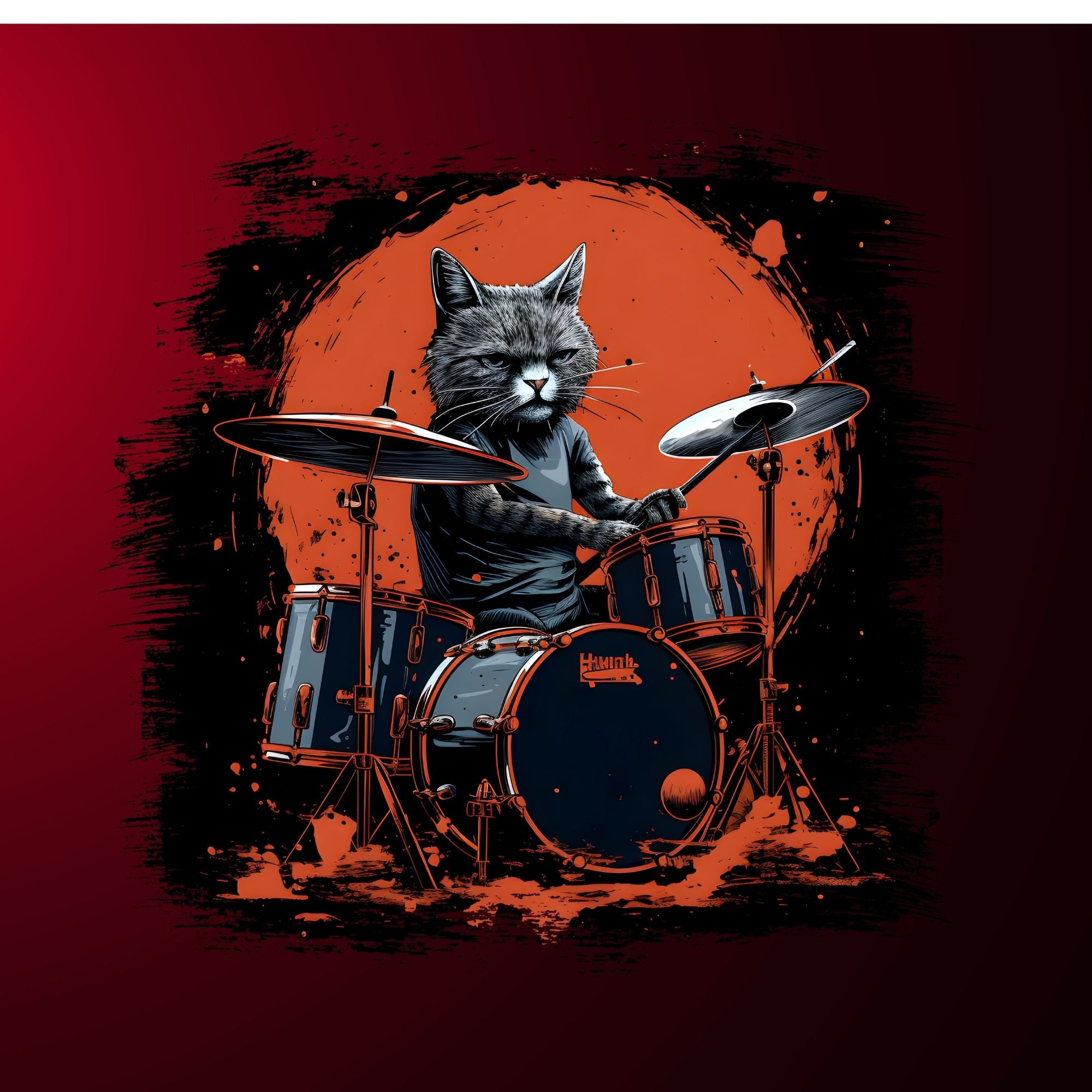 Cat Playing Drum Png,drumming Cat Illustration,musical Feline Png ...