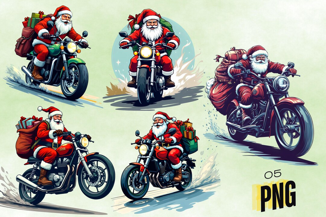 Santa Riding Motorcycle Png,biker Santa Png,santa on Harley Graphics ...