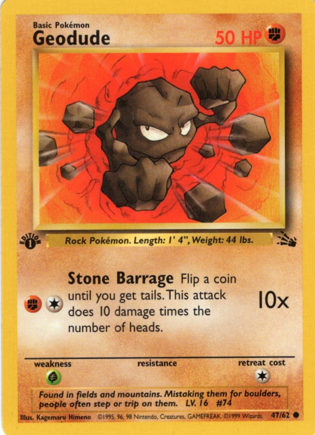Geodude 47/62 1st Edition Fossil Pokemon Card 1999 NM - Etsy