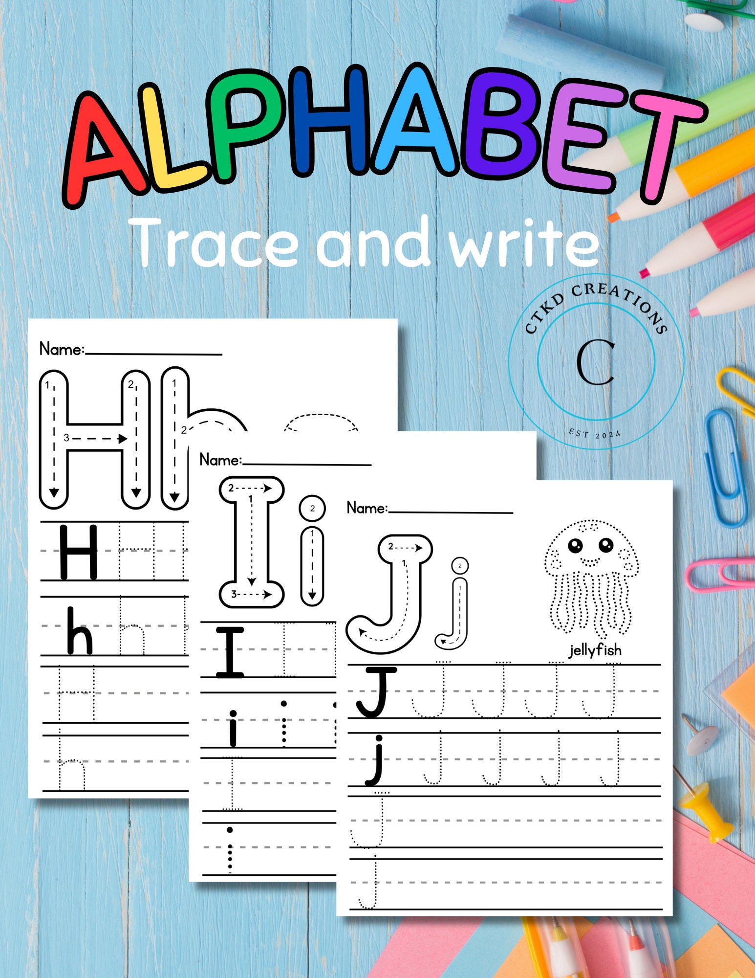 Handwriting Practice Sheets for Kids, Alphabet Tracing|digital Download ...