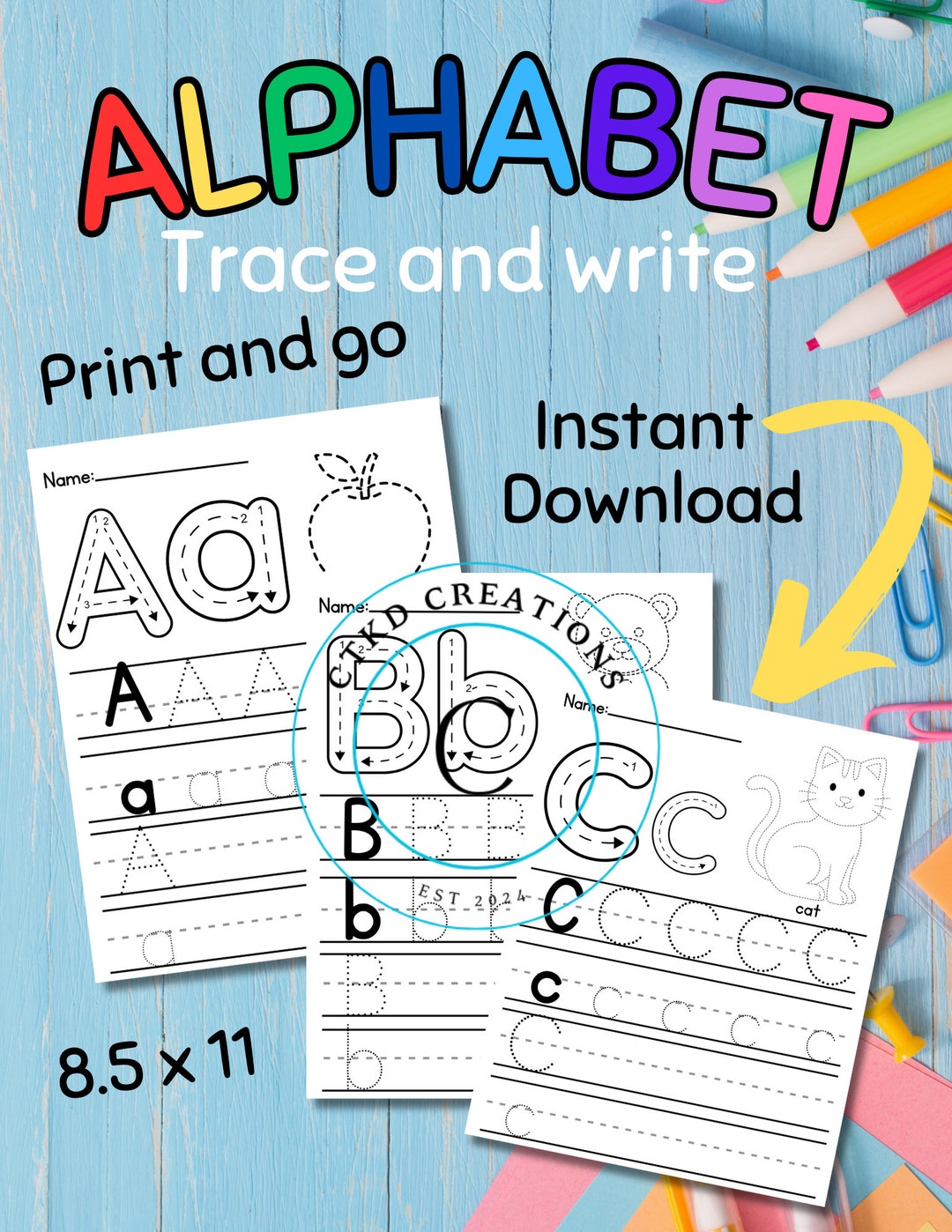 Handwriting Practice Sheets for Kids, Alphabet Tracing|digital Download ...