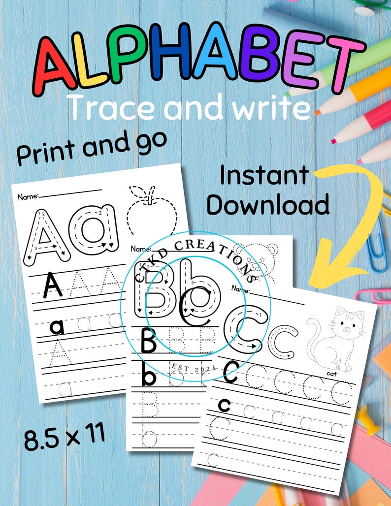 Handwriting Practice Sheets for Kids, Alphabet Tracing|digital Download ...