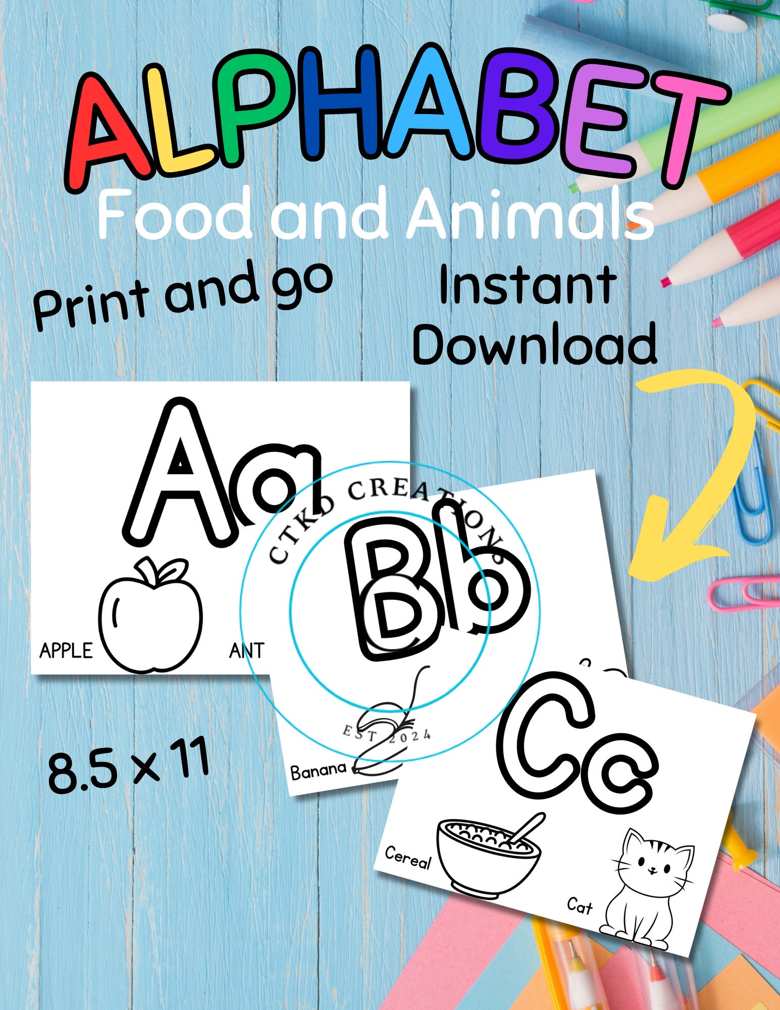 Alphabet Food and Animalscoloring Sheetslearning Activityschool ...