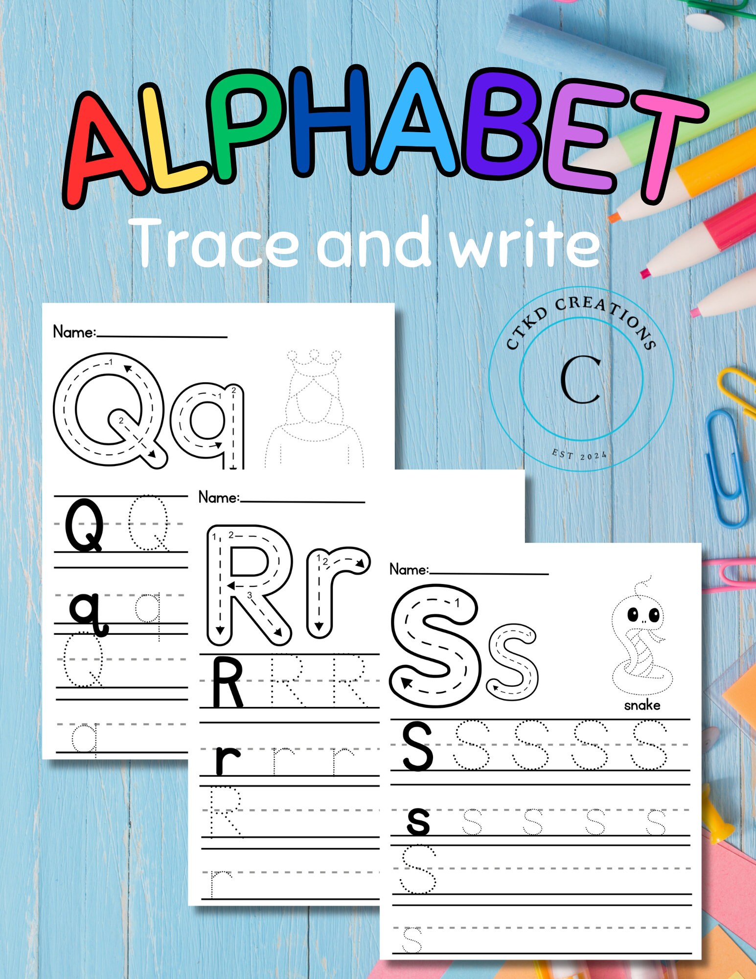 Handwriting Practice Sheets for Kids, Alphabet Tracing|digital Download ...