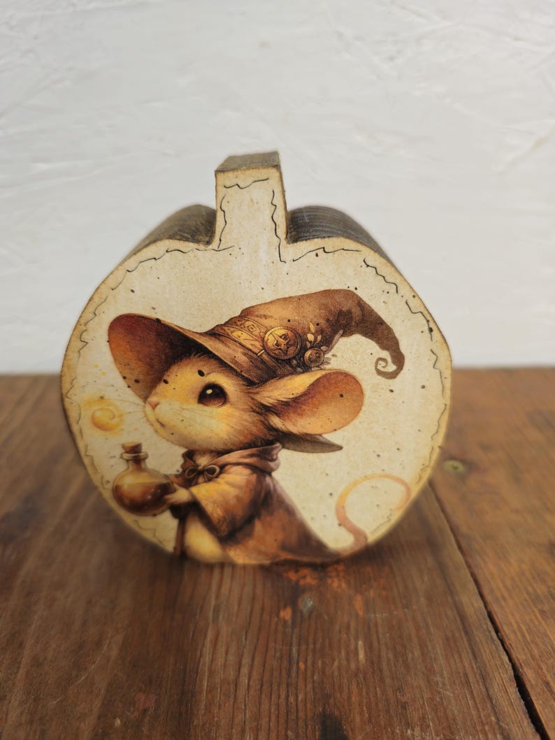 Wooden Pumpkin Wizard Mouse - Chunky - Rustic - Shabby Chic - Fall ...
