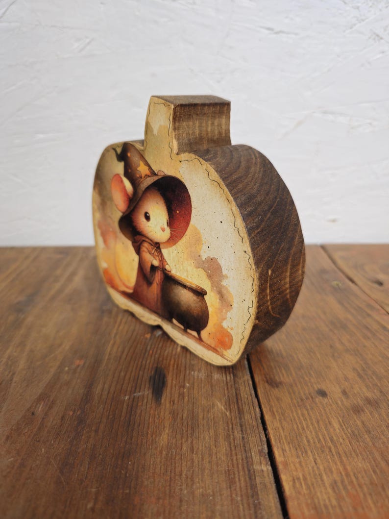 Wooden Pumpkin Wizard Mouse - Chunky - Rustic - Shabby Chic - Fall ...