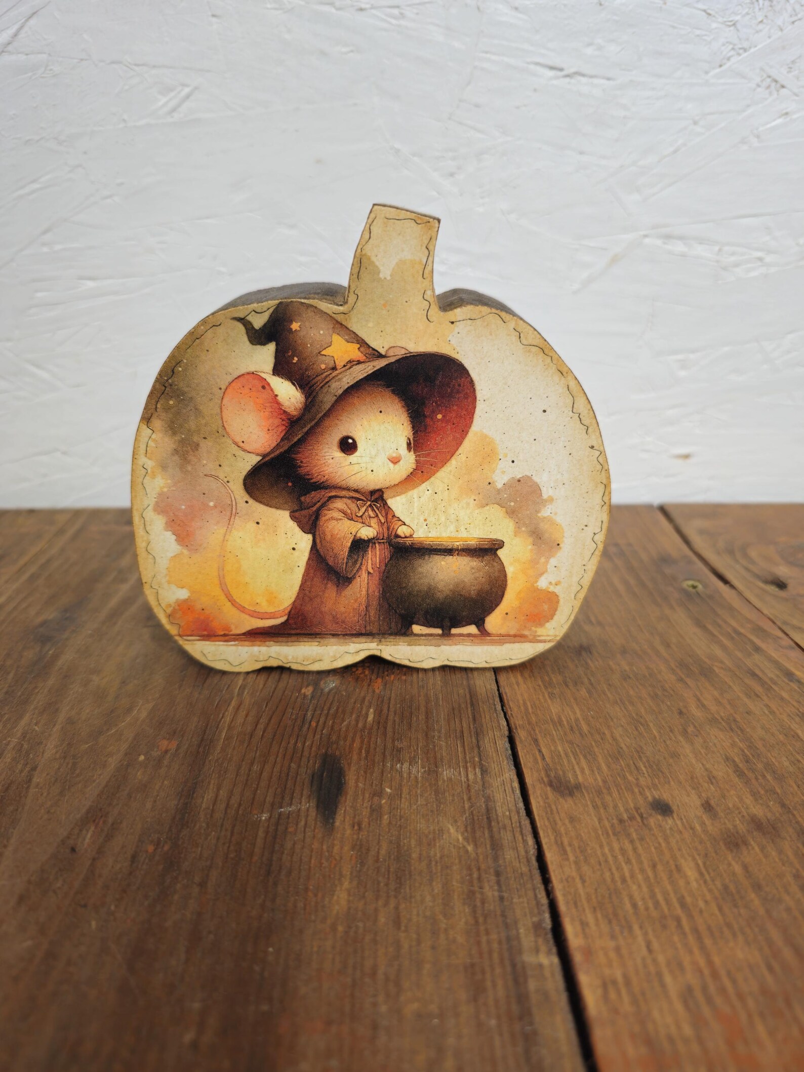 Wooden Pumpkin Wizard Mouse - Chunky - Rustic - Shabby Chic - Fall ...