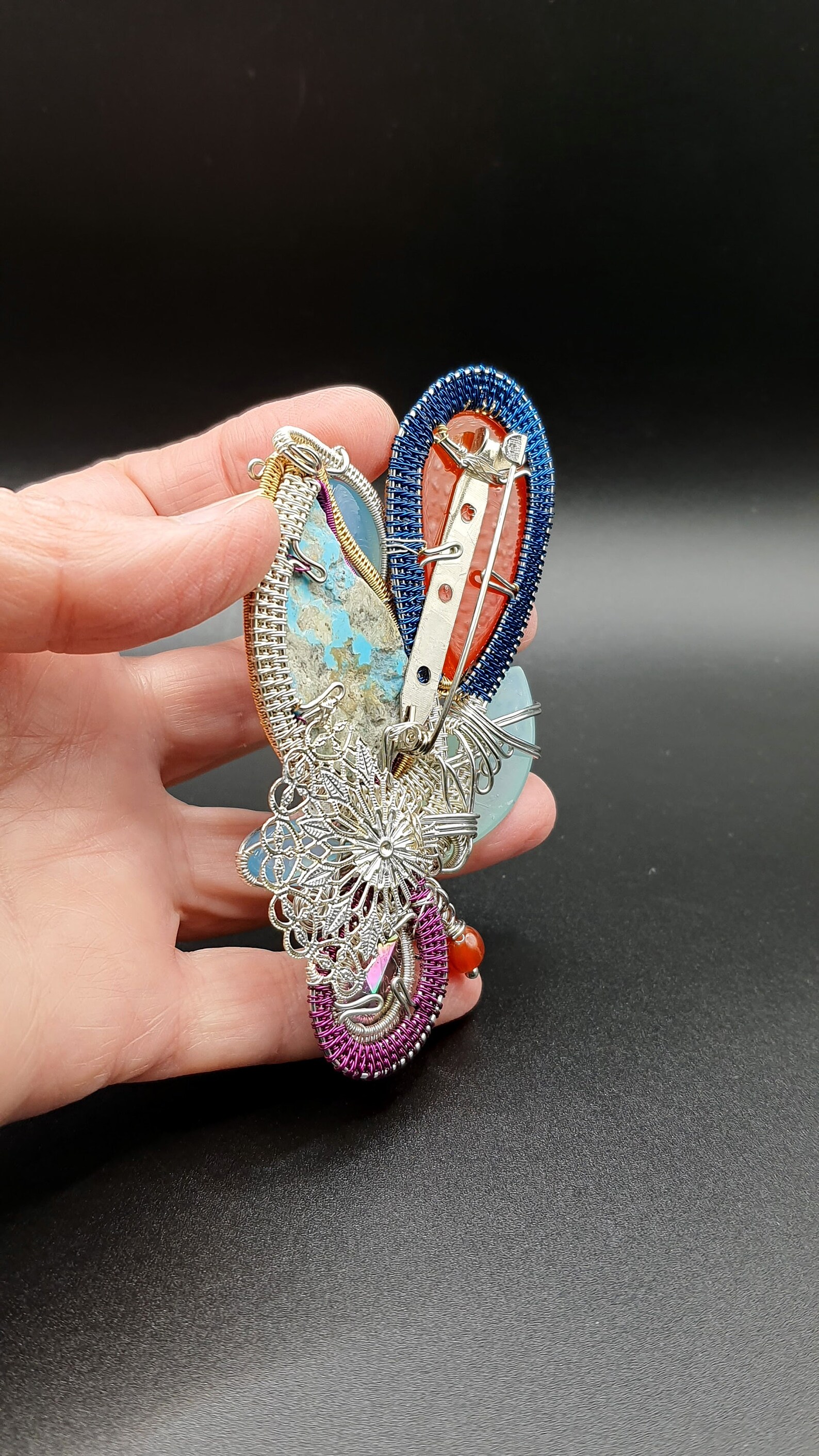 WIRE WEAVE BROOCH Jacket Brooch Multi-stone Brooch Wire Wrap Brooch ...