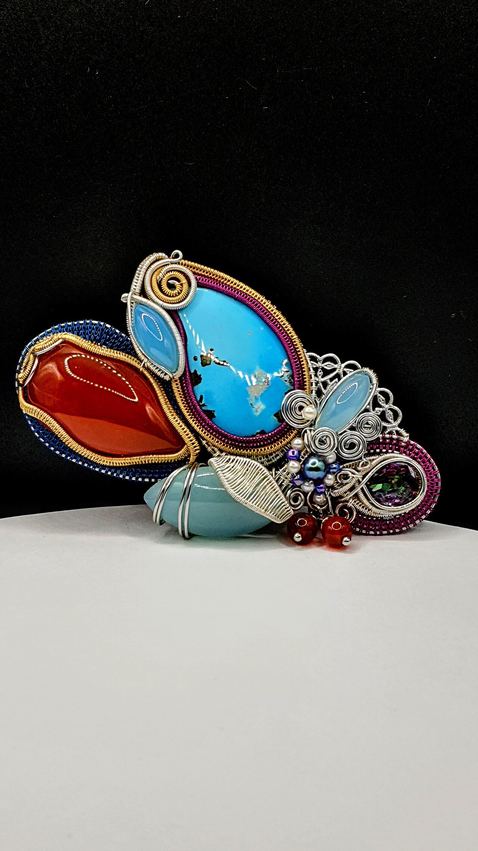 WIRE WEAVE BROOCH | Jacket Brooch | Multi-stone Brooch | Wire Wrap ...