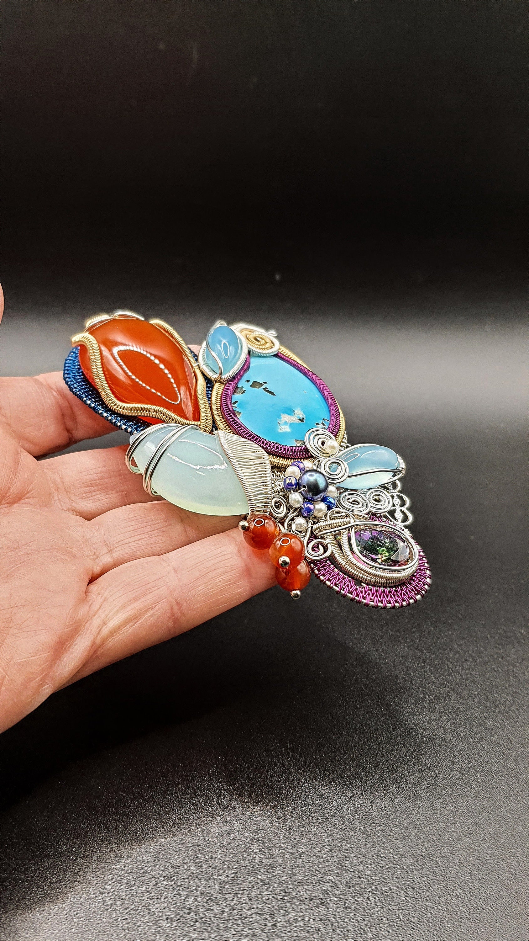 WIRE WEAVE BROOCH | Jacket Brooch | Multi-stone Brooch | Wire Wrap ...