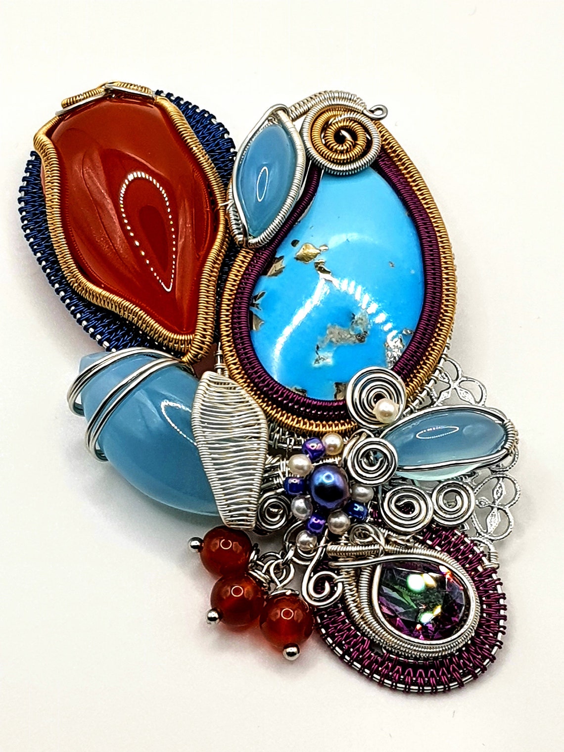 WIRE WEAVE BROOCH Jacket Brooch Multi-stone Brooch Wire Wrap Brooch ...