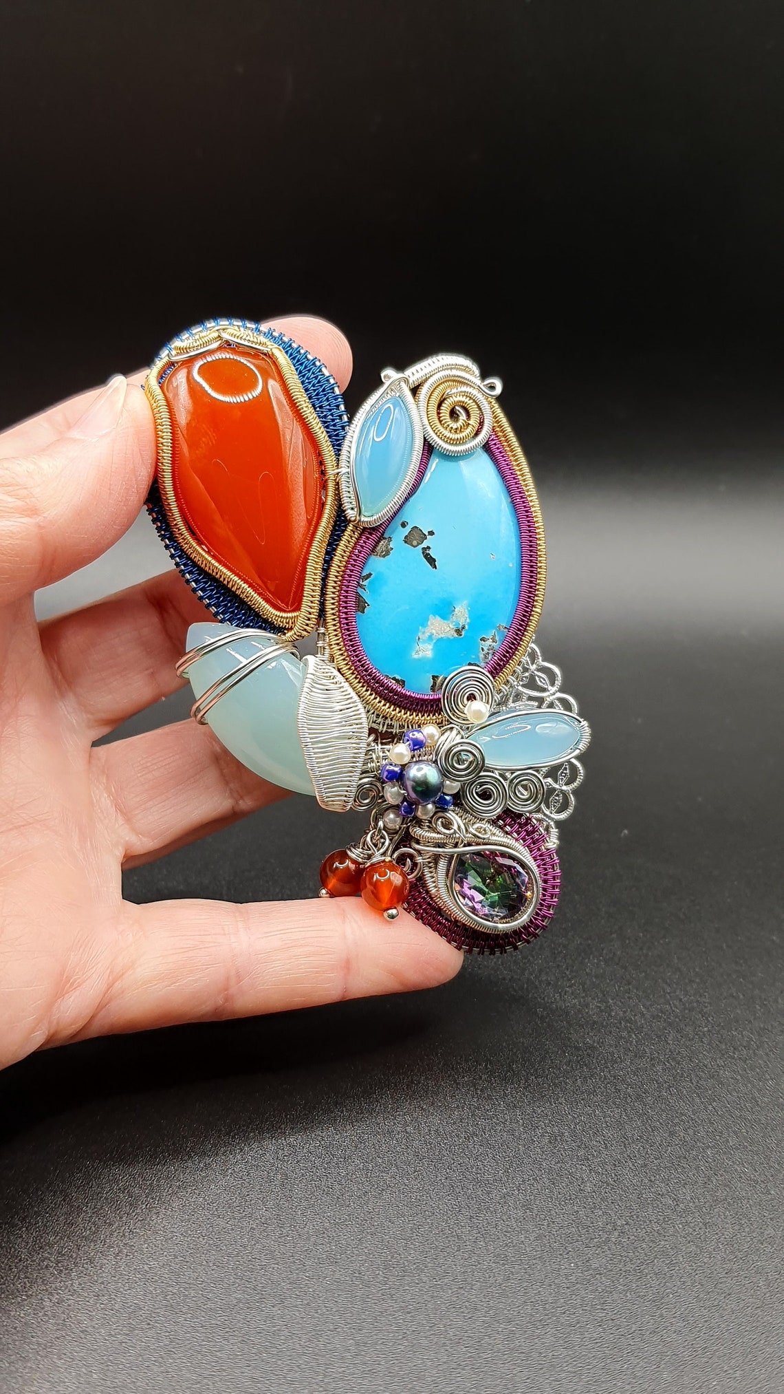 WIRE WEAVE BROOCH Jacket Brooch Multi-stone Brooch Wire Wrap Brooch ...