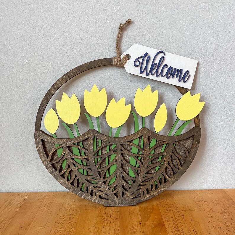 Tulip Welcome Basket Spring Welcome Sign Spring Welcome | Etsy