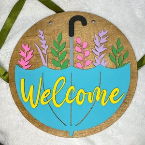 Umbrella Welcome Sign, Spring Umbrella Sign, Floral Spring Sign, Spring ...