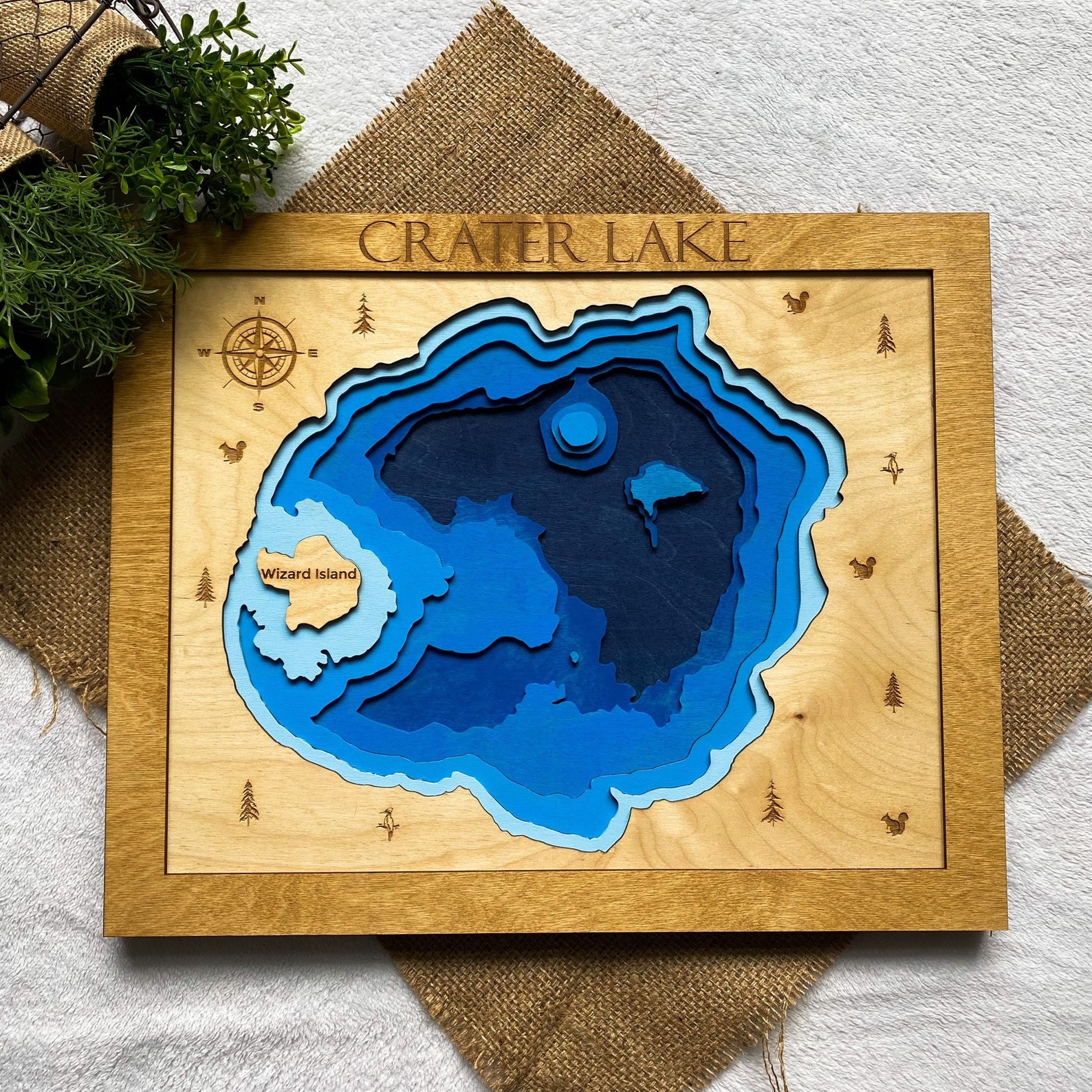 Crater Lake Map, Crater Lake 3D Map, Crater Lake Gift, Crater Lake Wall ...