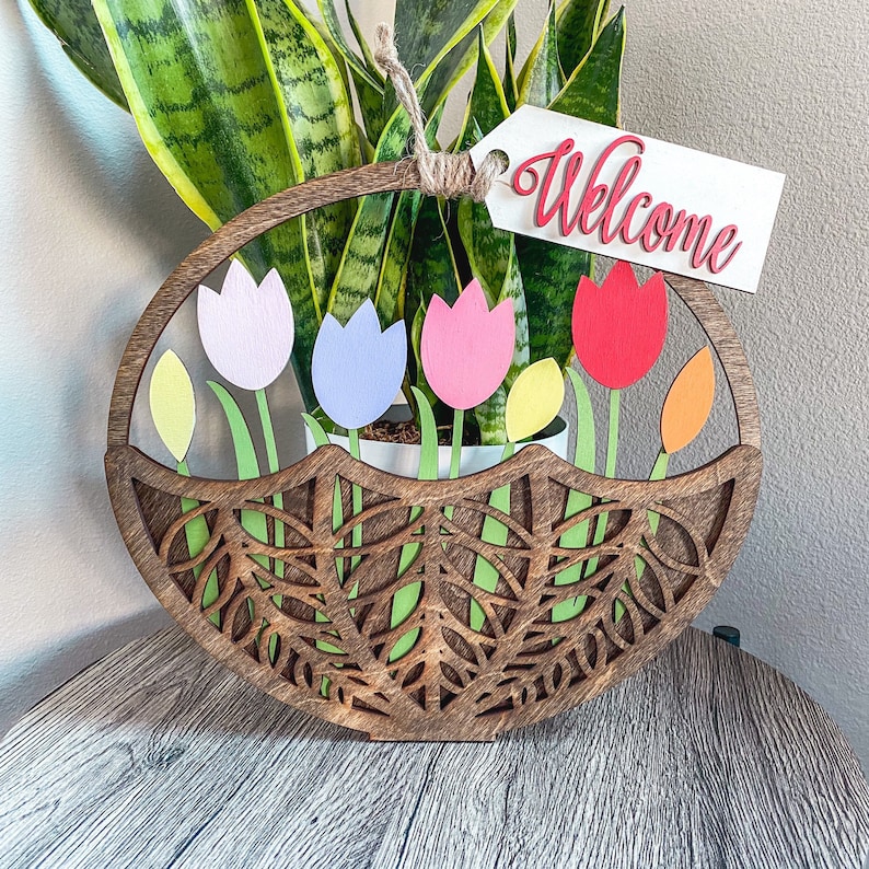 Tulip Welcome Basket Spring Welcome Sign Spring Welcome | Etsy