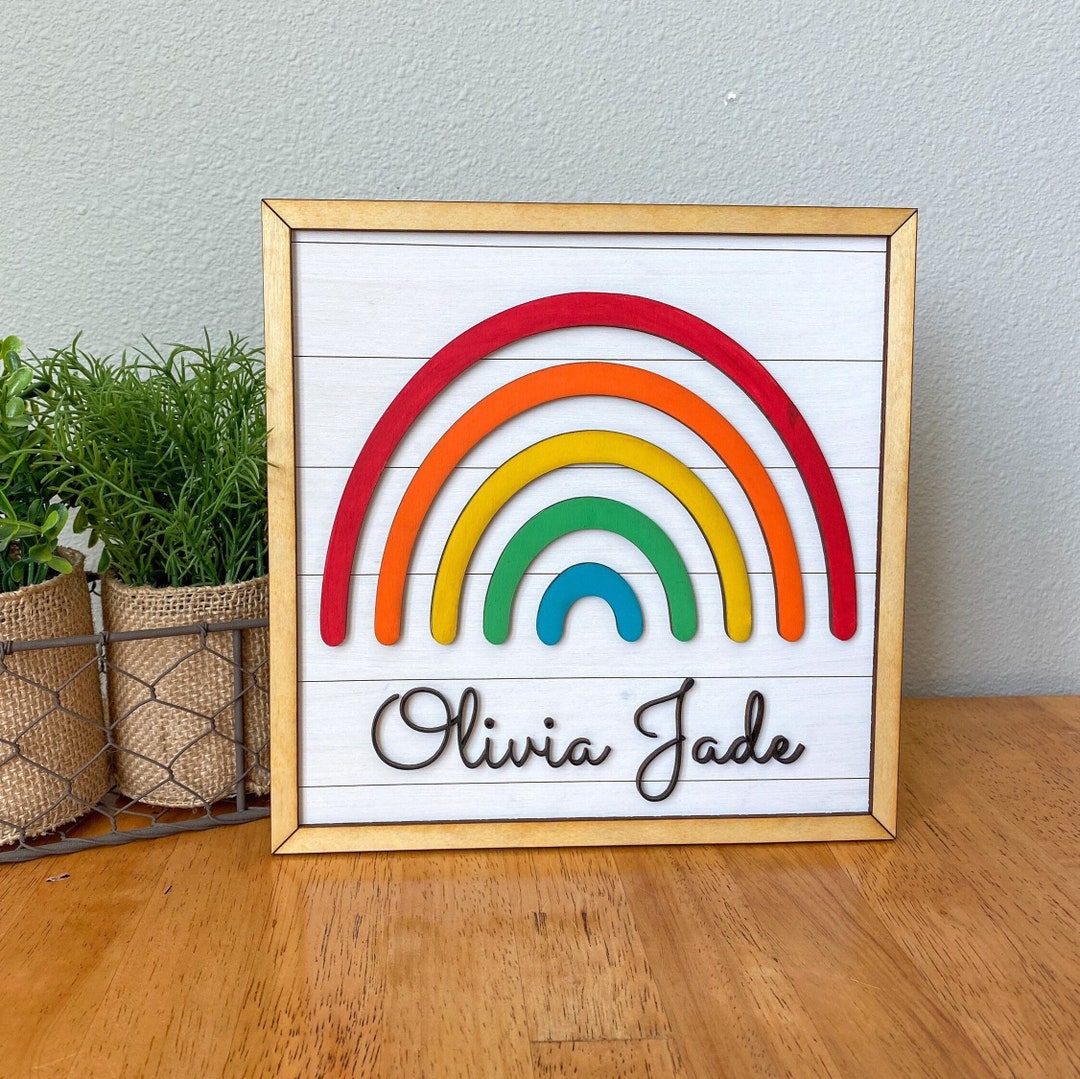 Personalized Rainbow Shiplap Sign, Wood Rainbow Sign, Wooden Nursery ...