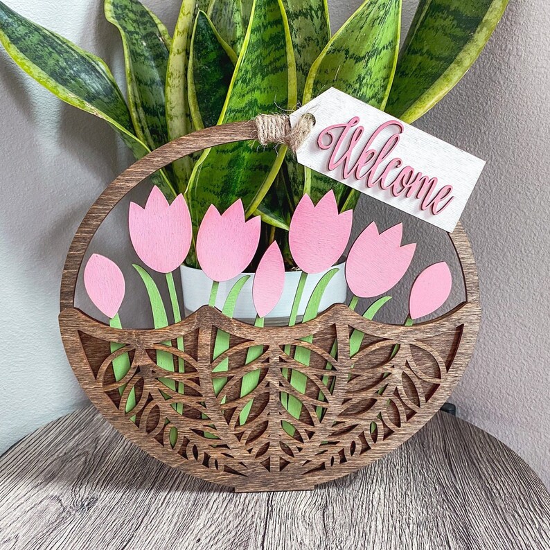 Tulip Welcome Basket Spring Welcome Sign Spring Welcome | Etsy