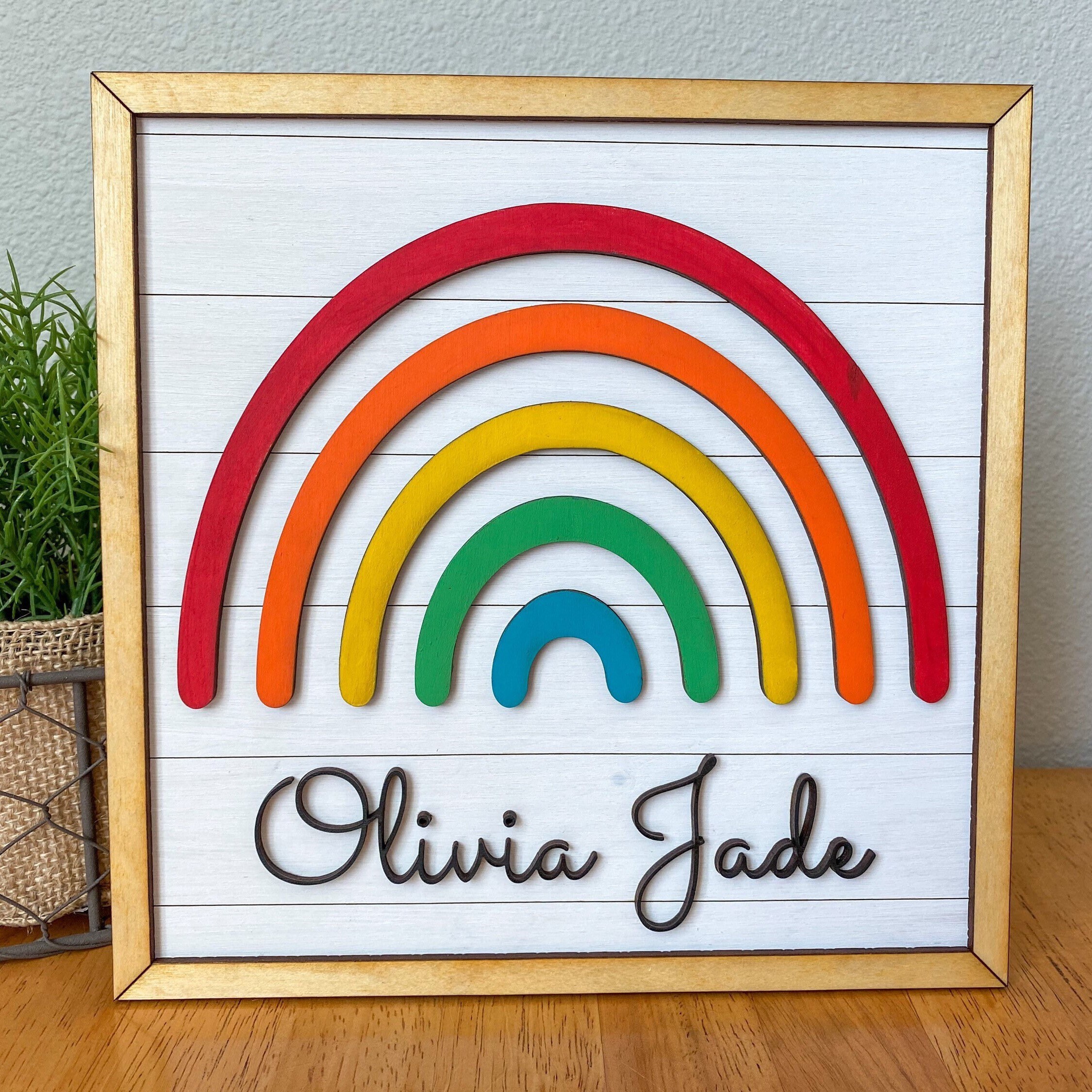 Personalized Rainbow Shiplap Sign, Wood Rainbow Sign, Wooden Nursery ...