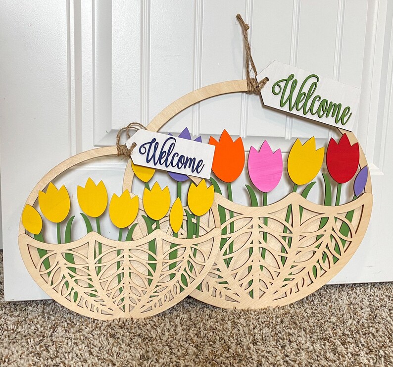 Tulip Welcome Basket Spring Welcome Sign Spring Welcome - Etsy