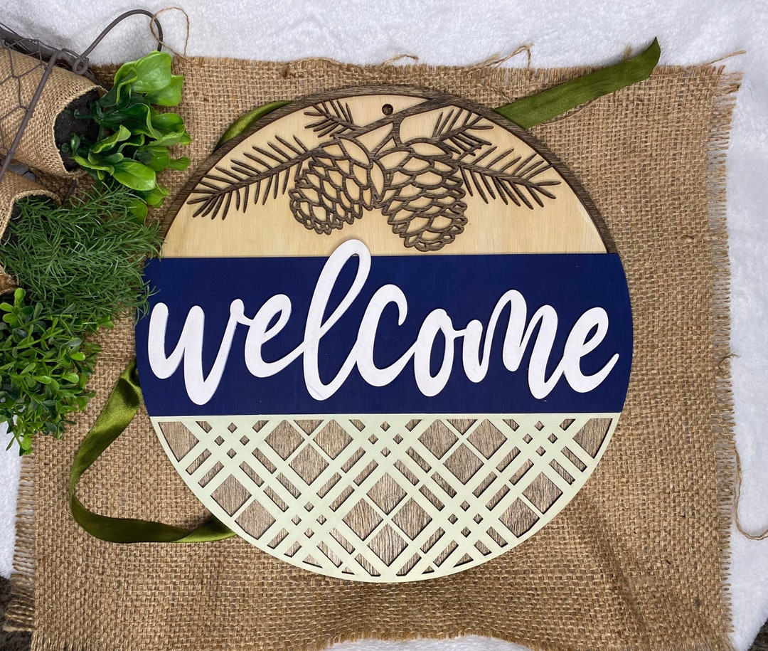 Pinecone Welcome Sign, Welcome Pine Cone Sign, Pinecone Welcome, Nature ...