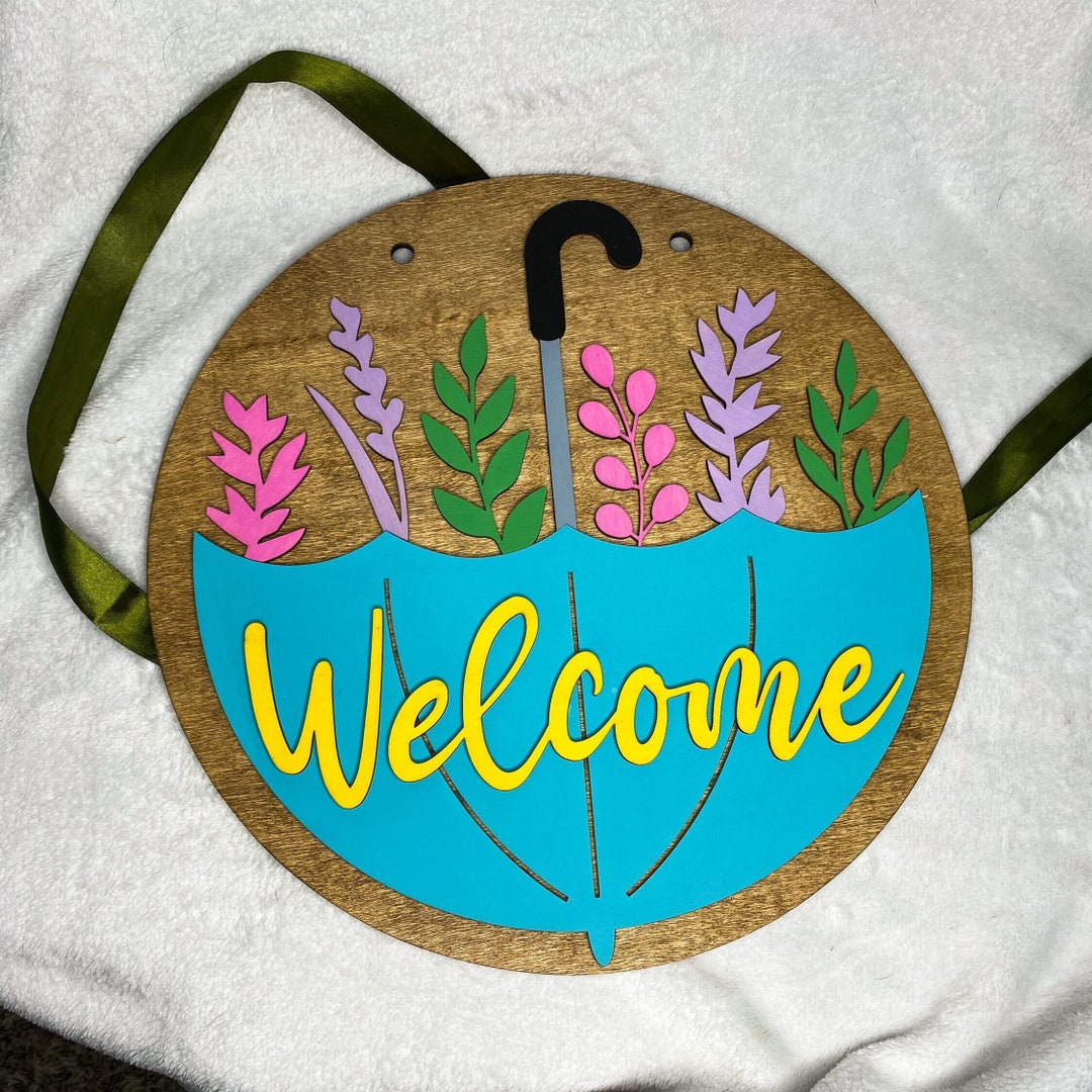 Umbrella Welcome Sign, Spring Umbrella Sign, Floral Spring Sign, Spring ...