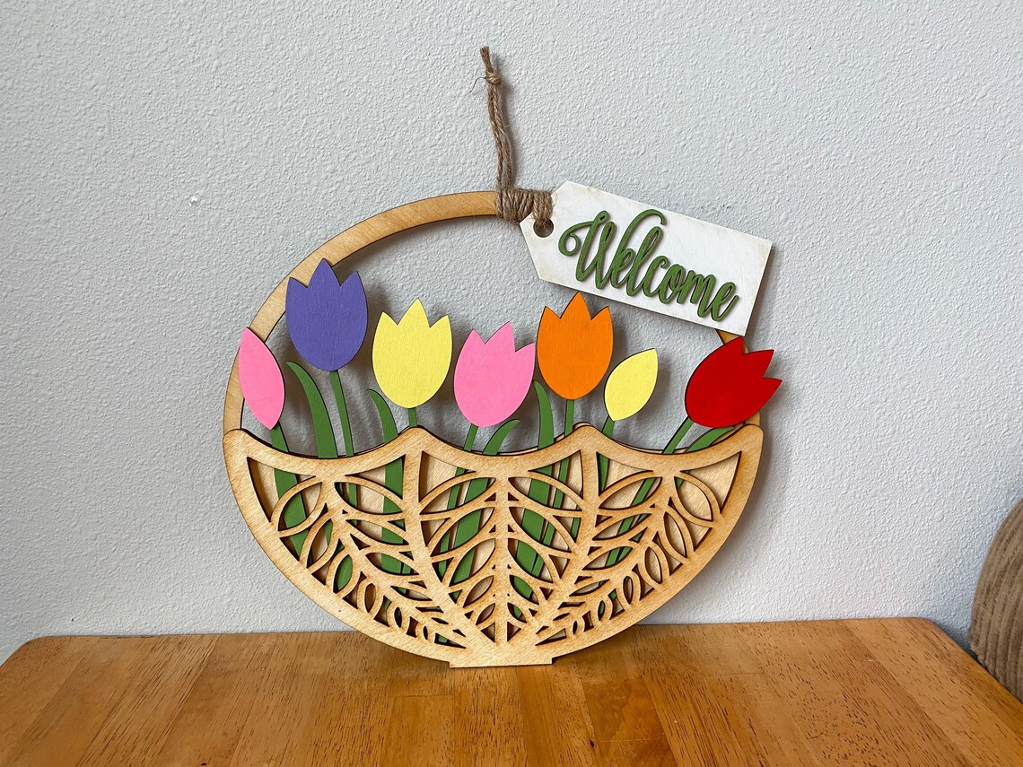 Tulip Welcome Basket Spring Welcome Sign Spring Welcome | Etsy