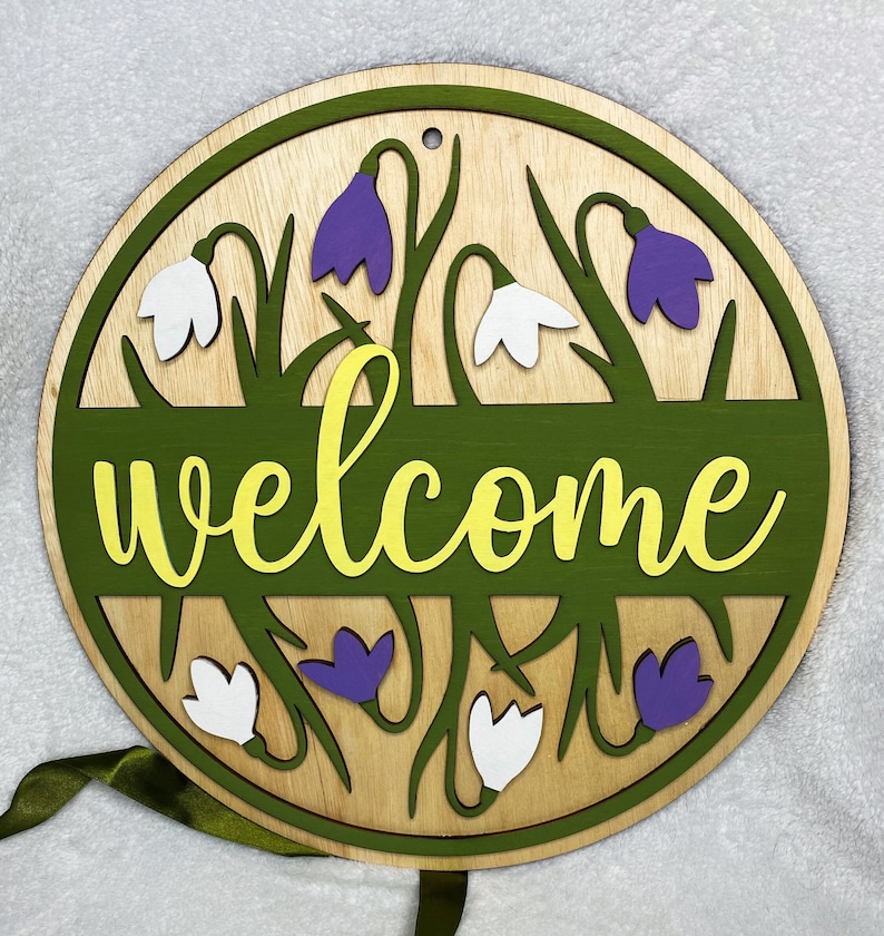 Welcome Snowdrop Flower Sign, Flower Door Hanger, Spring Flower Welcome ...
