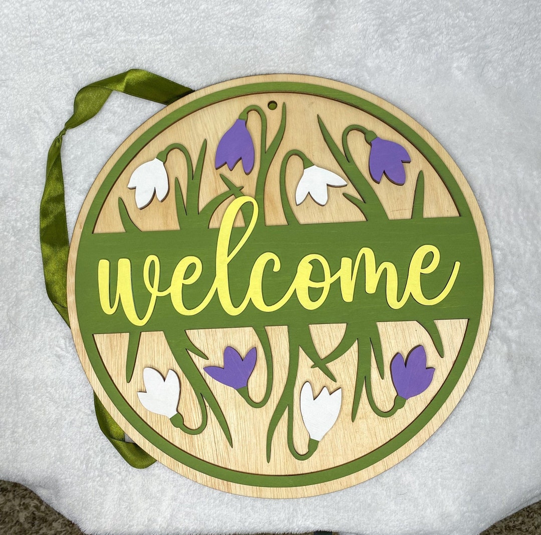 Welcome Snowdrop Flower Sign, Flower Door Hanger, Spring Flower Welcome ...